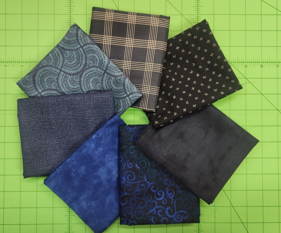 Set of 7 Dark Blue Fat Quarters - Various Moda Collections - 18" X 22 ...