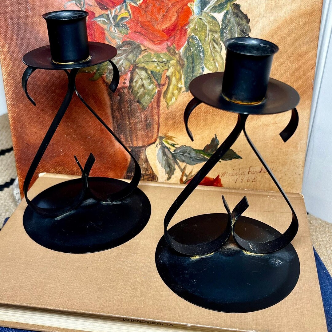 Pair of Black Metal Candlesticks Candle Holders, Fall Autum Halloween ...