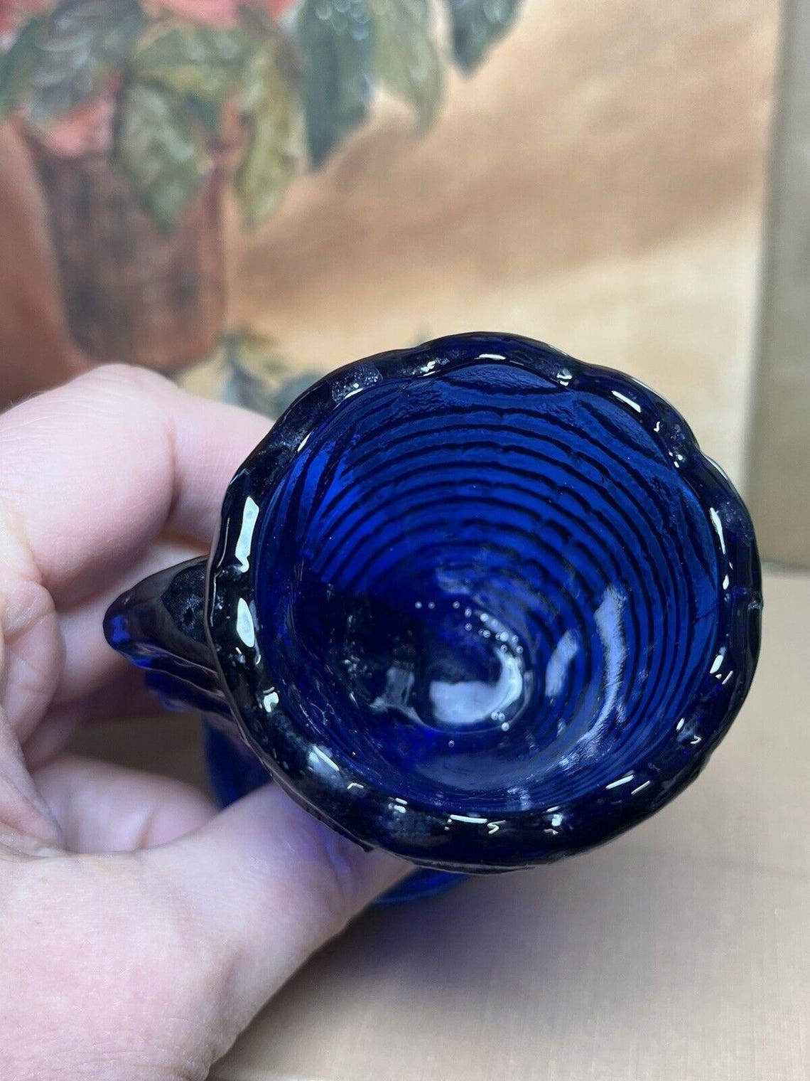 Vintage FENTON Cobalt Blue BUNNY RABBIT W Basket Egg Cup/toothpick ...