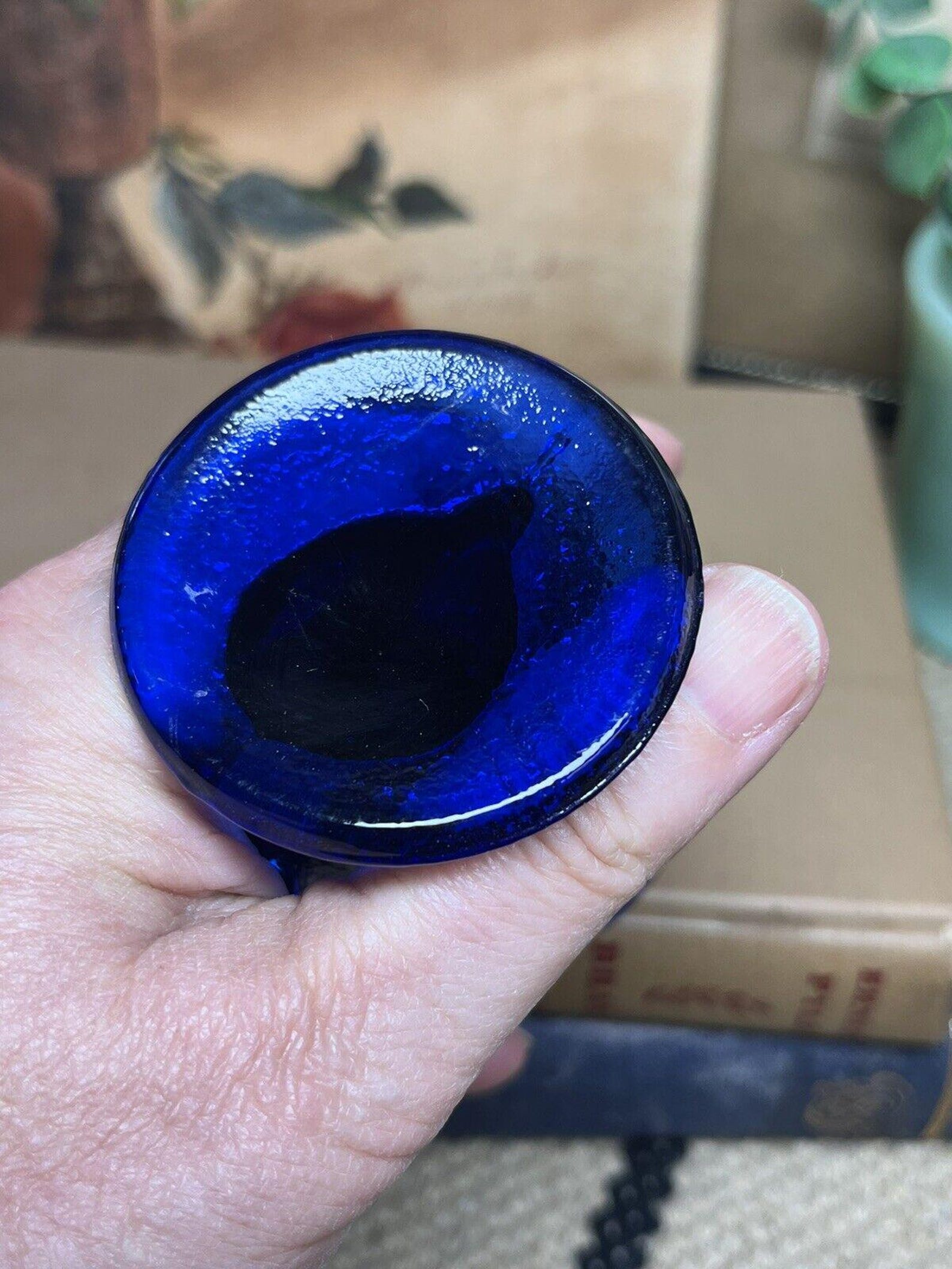 Vintage FENTON Cobalt Blue BUNNY RABBIT W Basket Egg Cup/toothpick ...