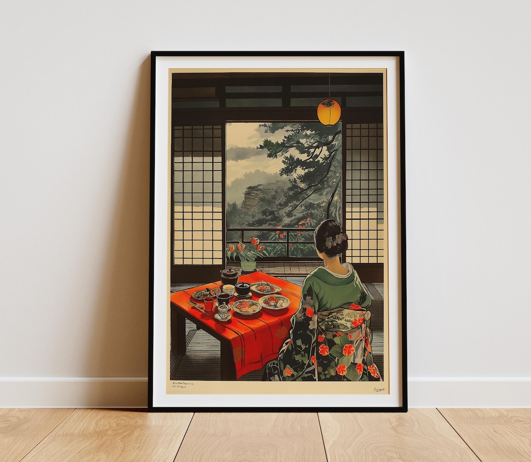 Japanese Tea Room Poster Vintage Traditional Art Print, Elegant Geisha ...