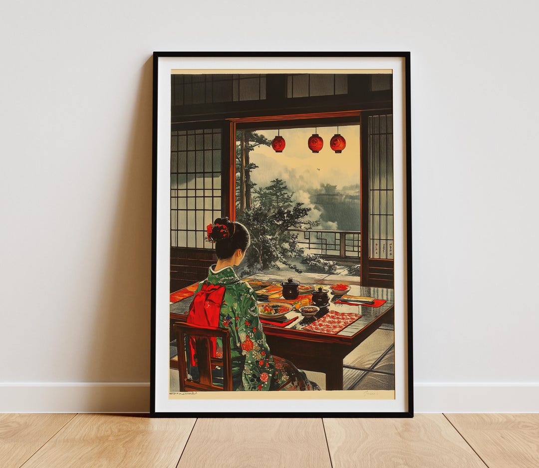 Japanese Tea Room Poster - Vintage Traditional Art Print, Elegant ...