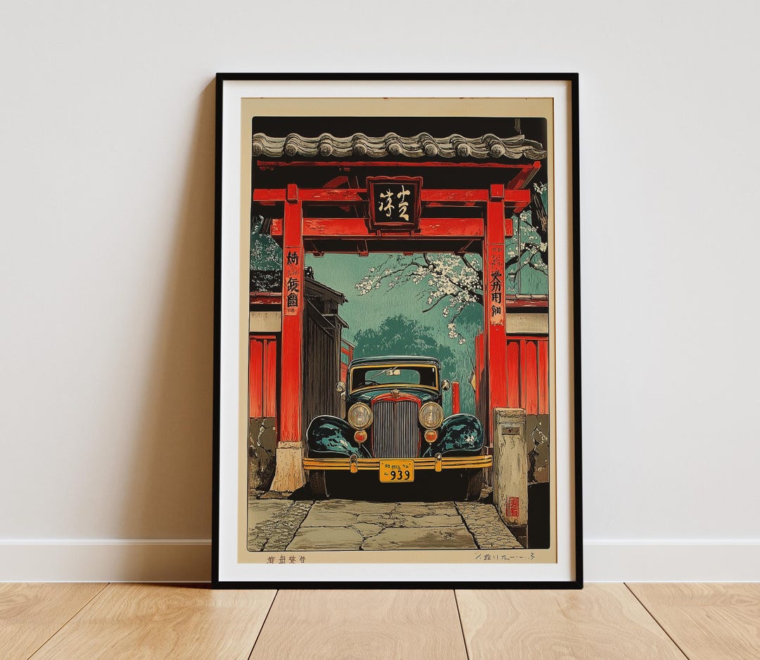 Vintage Japanese Car Print – Retro Auto & Traditional Ryokan Decor - Etsy
