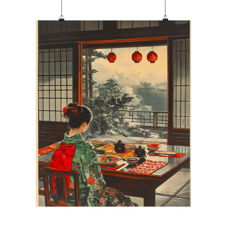 Japanese Tea Room Poster - Vintage Traditional Art Print, Elegant ...