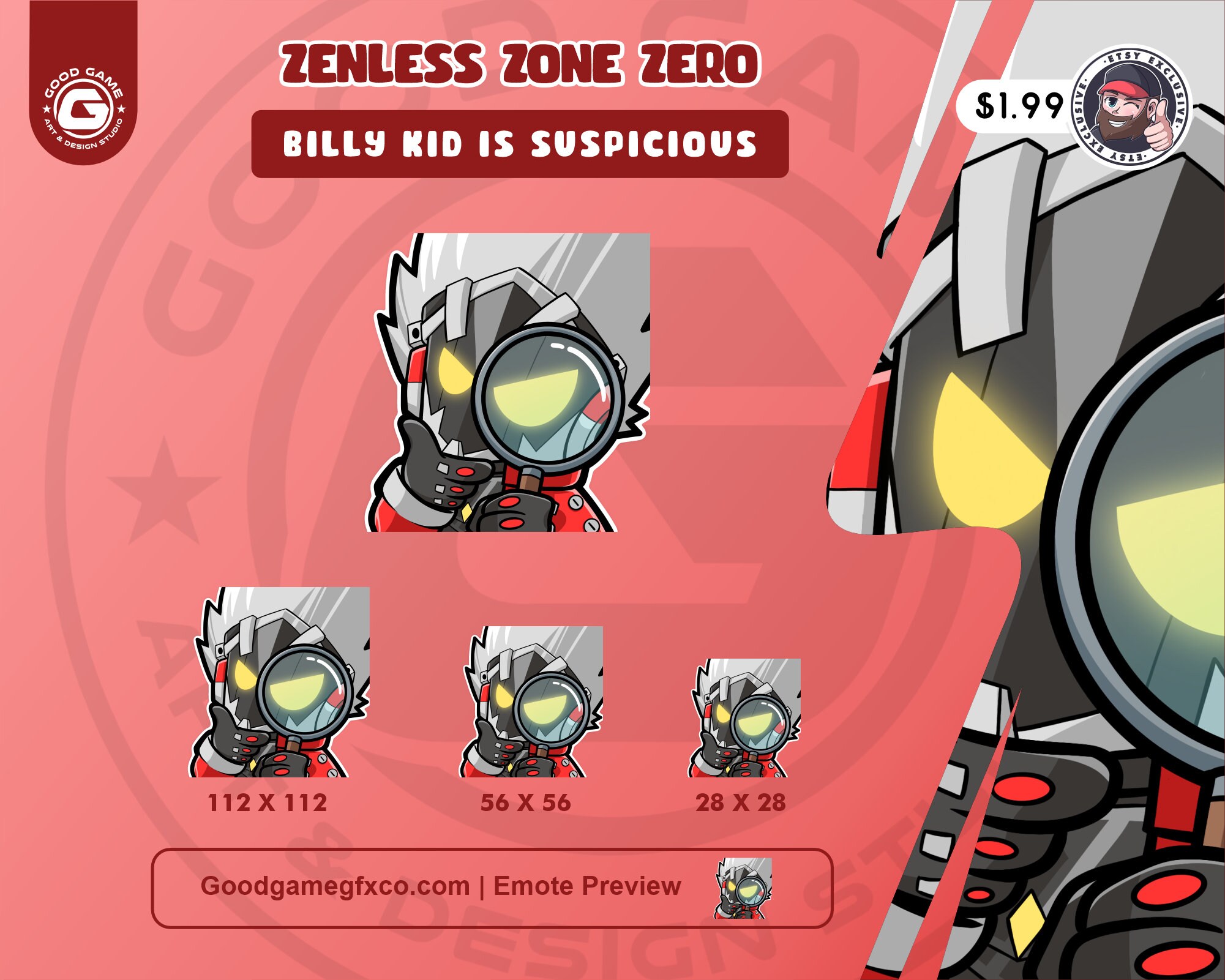 Billy Kid is Suspicious Emote for Streamers Zenless Zone Zero Emote for ...