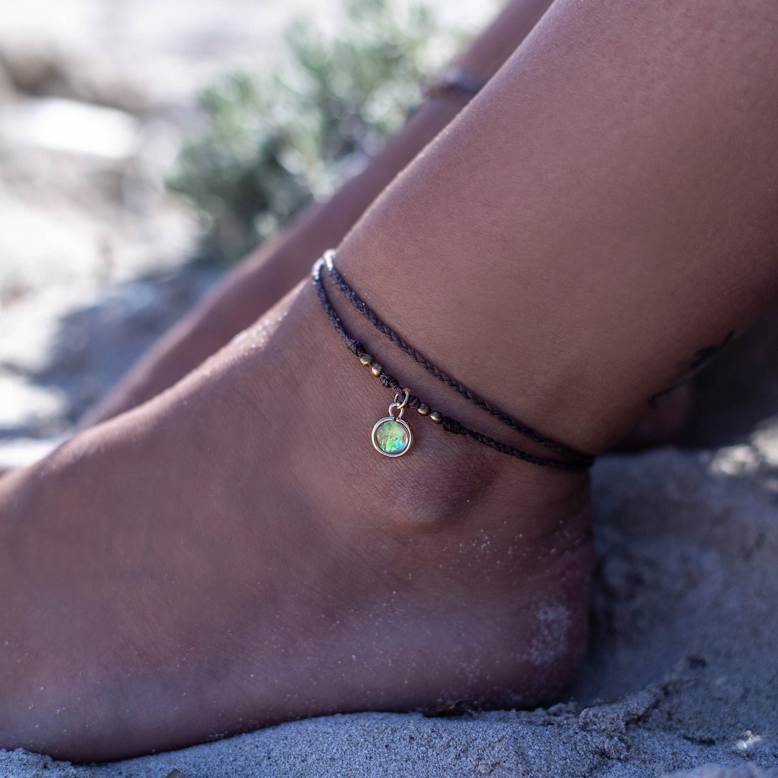 Opal Ankle Bracelet Surfer Cord Beach Anklet for Woman Gift for Her ...