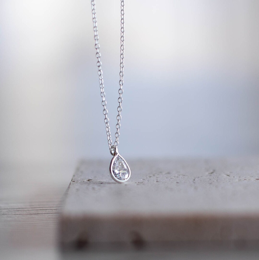 Crystal Tear Drop Pendant Necklace in Sterling 925 Silver - Teardrop ...