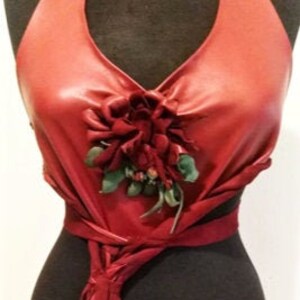 Handmade Red Colored Genuine Leather Blouse,top,tees With Flower. - Etsy