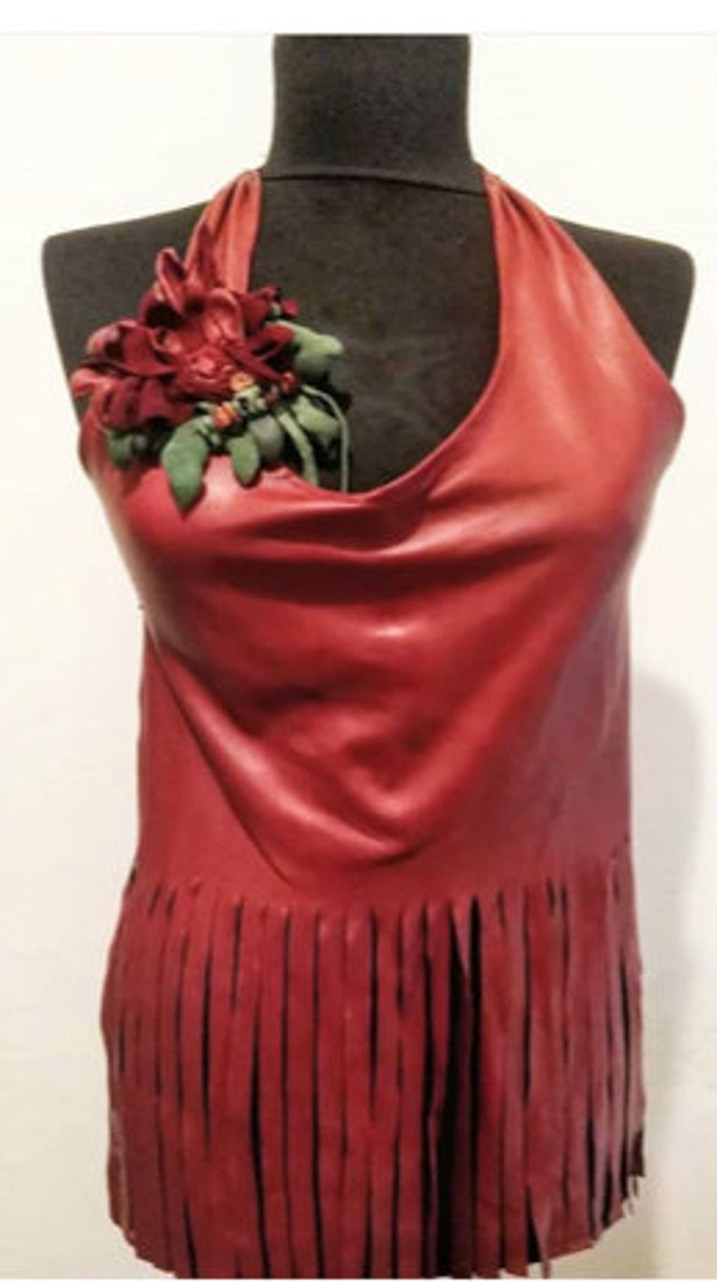 Handmade Red Colored Genuine Leather Blouse,top,tees With Flower. - Etsy