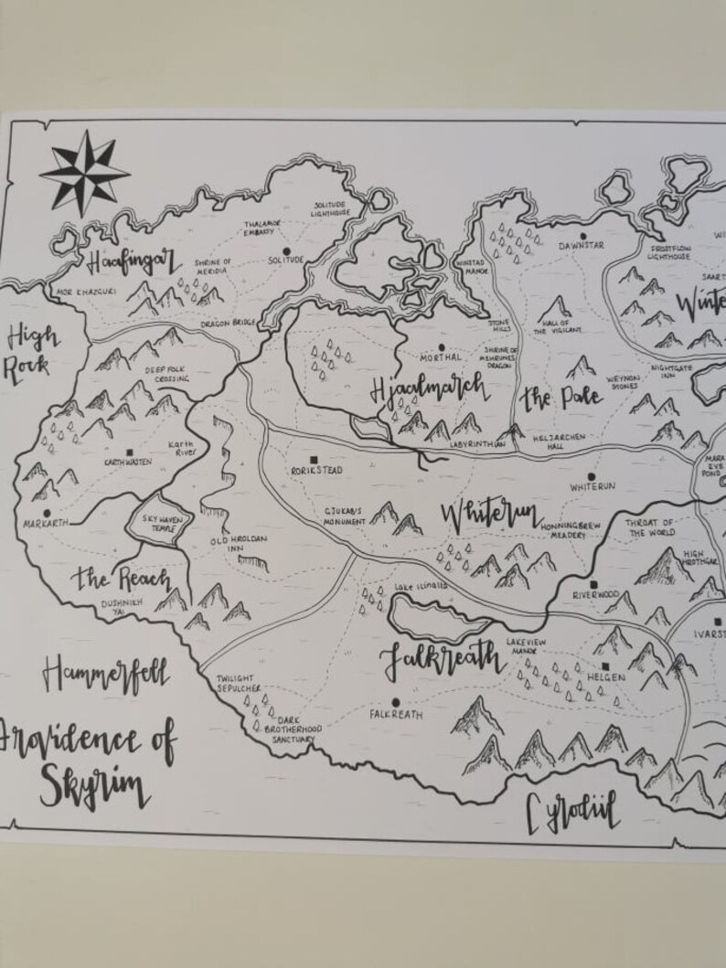 Skyrim Map Print Hand drawn Skyrim Map Print Skyrim Fantasy | Etsy