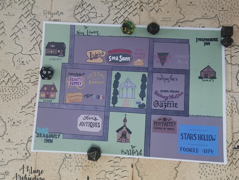 Small Town TV Show Map Print, Map of Stars Hollow Handdrawn Map Print ...