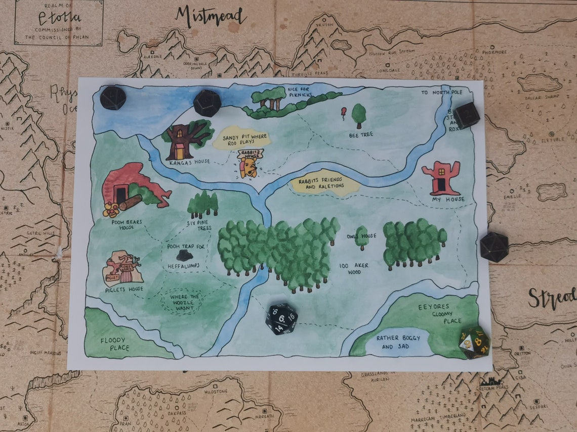 A4 and A3 Winnie the Pooh Inspired Original Handdrawn Map - Etsy