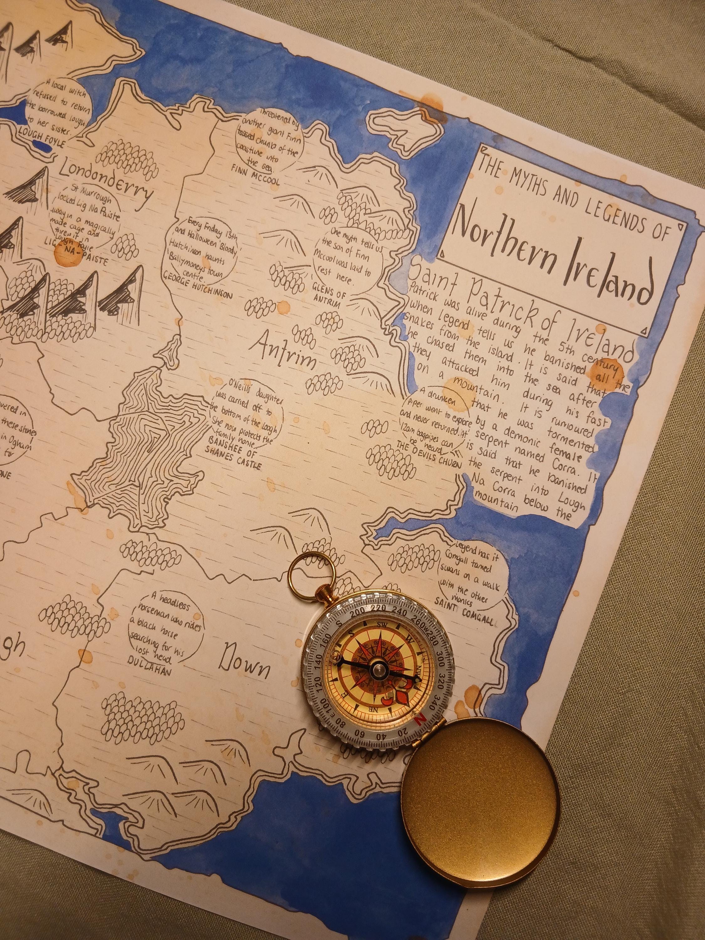 A3 Fantasy Map of UK Myths & Legends – Scotland, Wales, England and ...