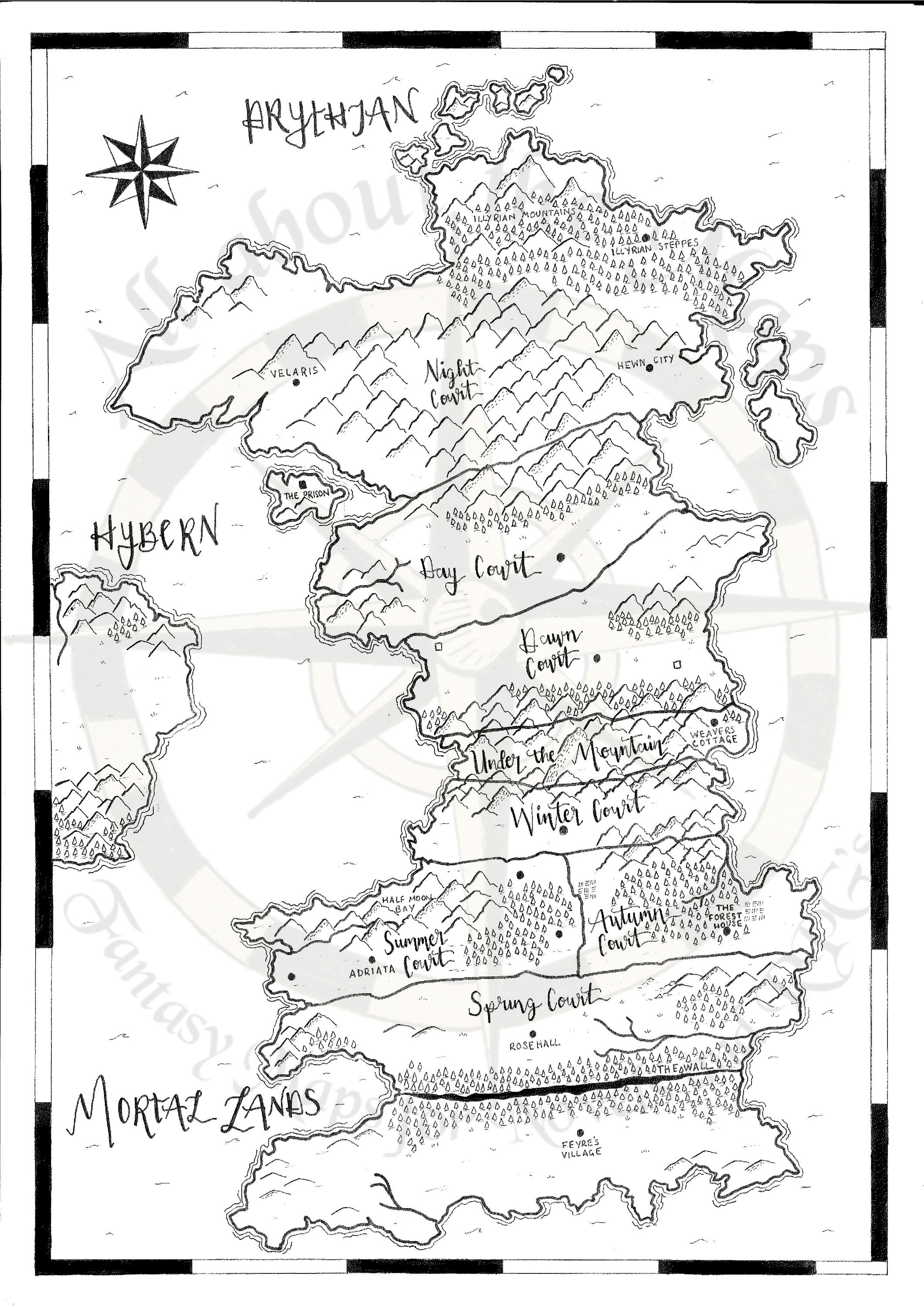 ACOTAR Map Print Handdrawn ACOTAR Map ACOTAR Fantasy Map | Etsy