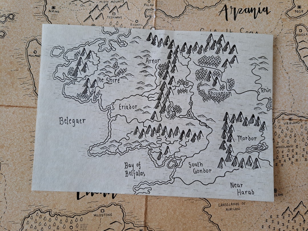Fantasy Handdrawn A5 Map Lotr Lord of the Rings Inspired Map - Etsy