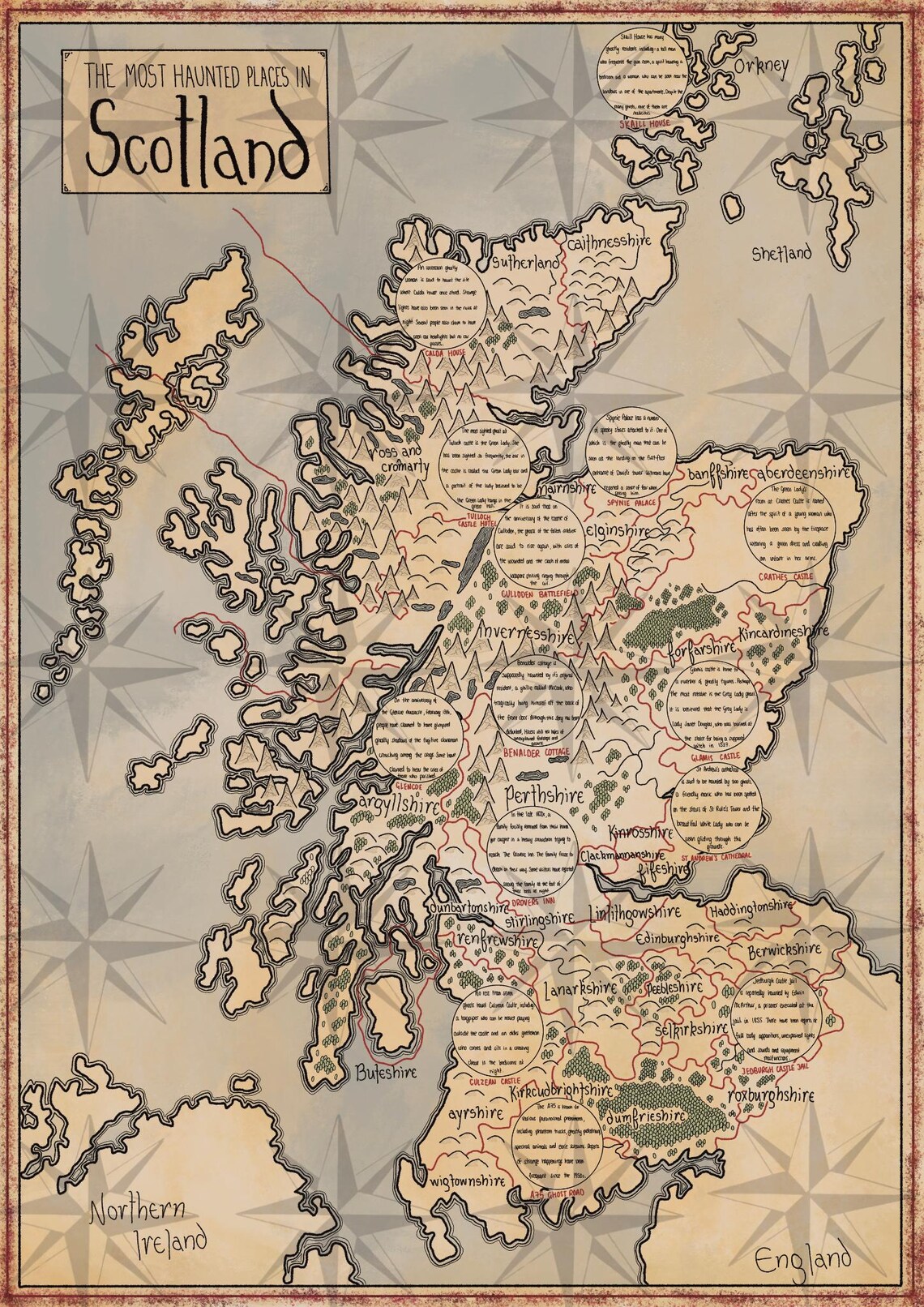 A3 Fantasy Map of the Uk’s Most Haunted Locations – Scotland, Wales ...