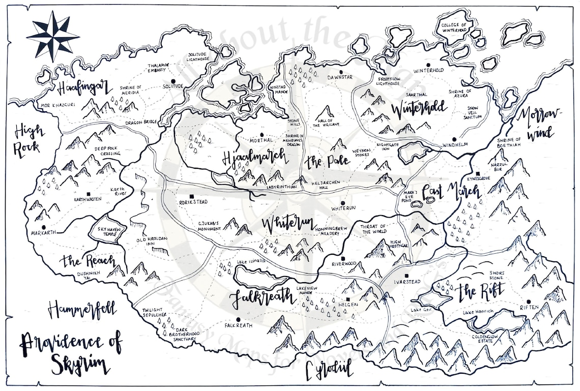 Skyrim Map Print Hand drawn Skyrim Map Print Skyrim Fantasy | Etsy