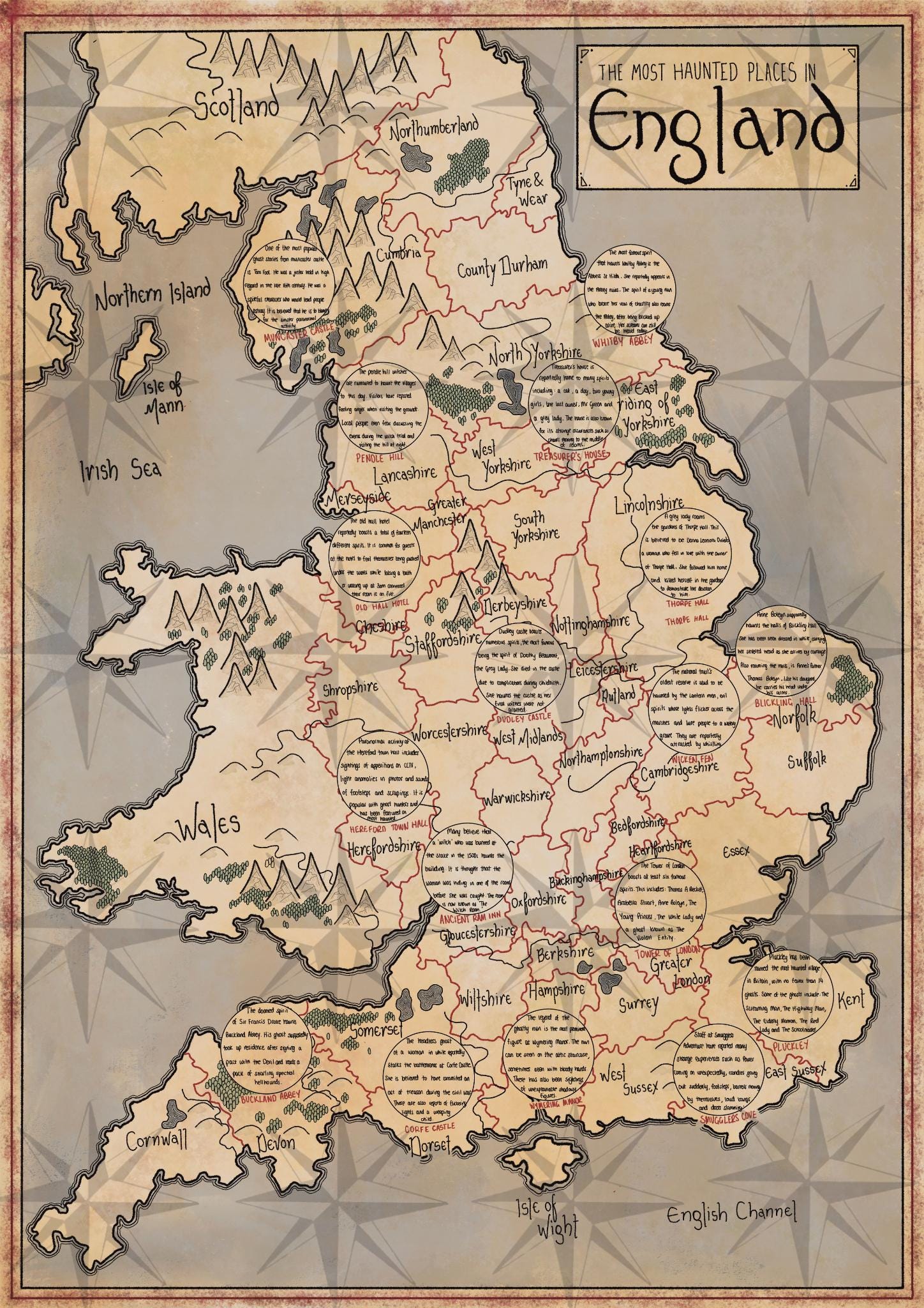 A3 Fantasy Map of the Uk’s Most Haunted Locations – Scotland, Wales ...