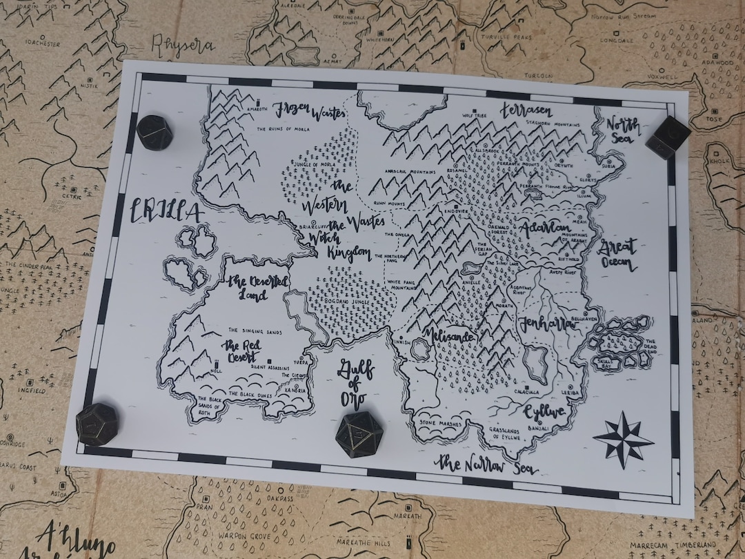 Fictional Fantasy Book Map Print, Handdrawn Fictional Fantasy Book Map ...