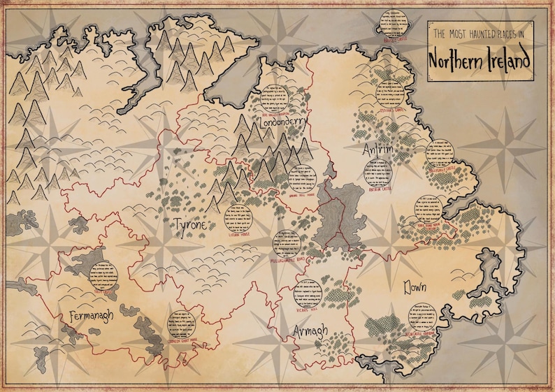 A3 Fantasy Map of the Uk’s Most Haunted Locations – Scotland, Wales ...