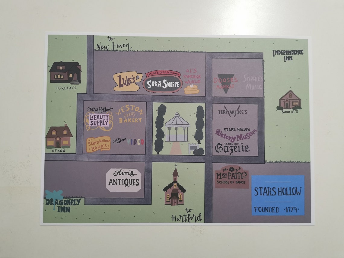 Gilmore Girls Handdrawn Map Digital Download Gilmore Girls | Etsy