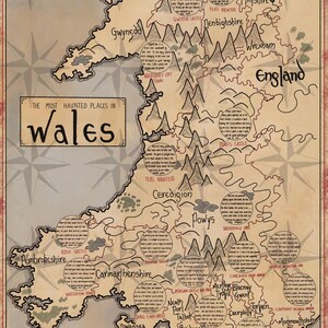 A3 Fantasy Map of the Uk’s Most Haunted Locations – Scotland, Wales ...