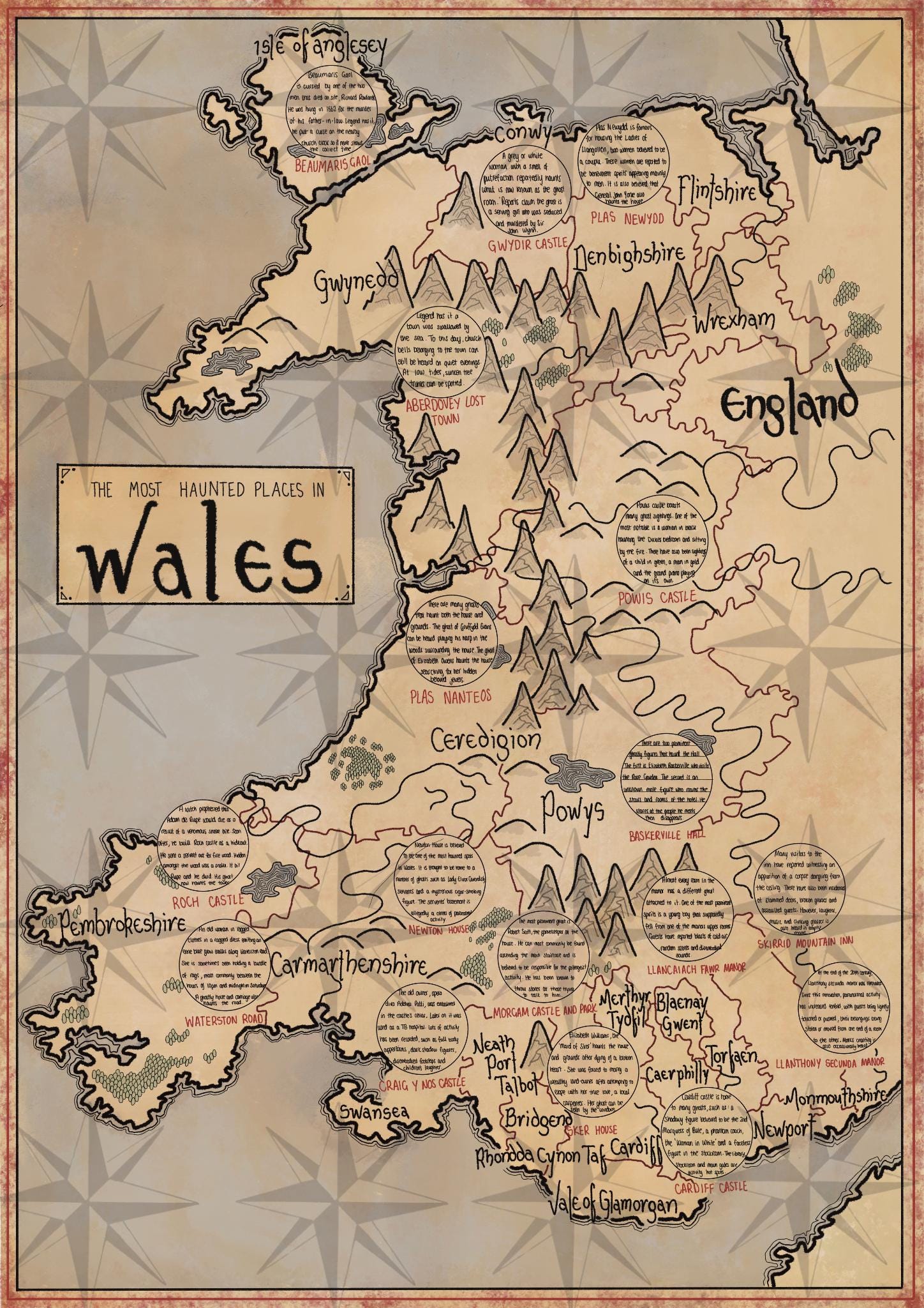 A3 Fantasy Map of the Uk’s Most Haunted Locations – Scotland, Wales ...
