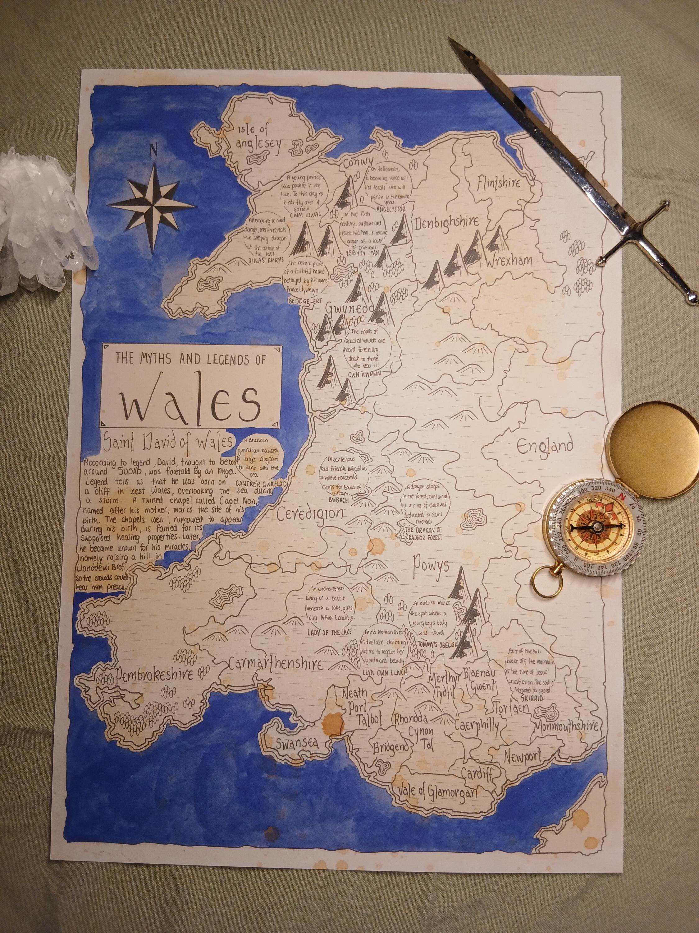 A3 Fantasy Map of UK Myths & Legends – Scotland, Wales, England and ...