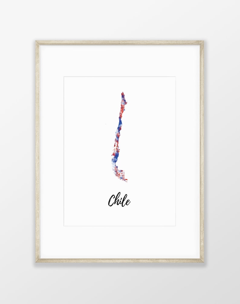 Chile Map Chile Art Chile Poster Country Map Wall Decor Art Home Decor ...