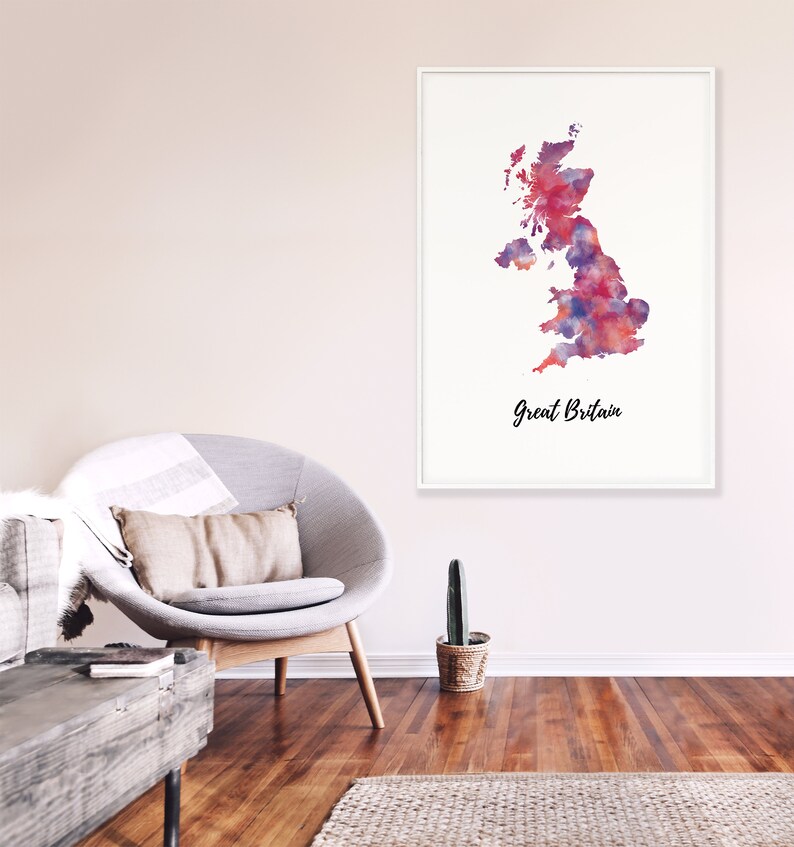 United Kingdom Map | Great Britain Art | UK Poster | Country Map | Wall ...