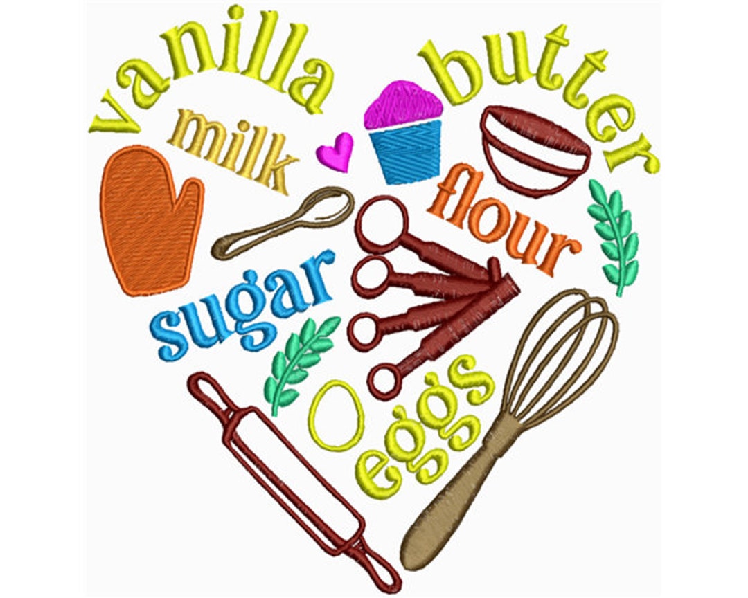 Cooking Ingredients Embroidery - Machine Embroidery Design - Baking ...