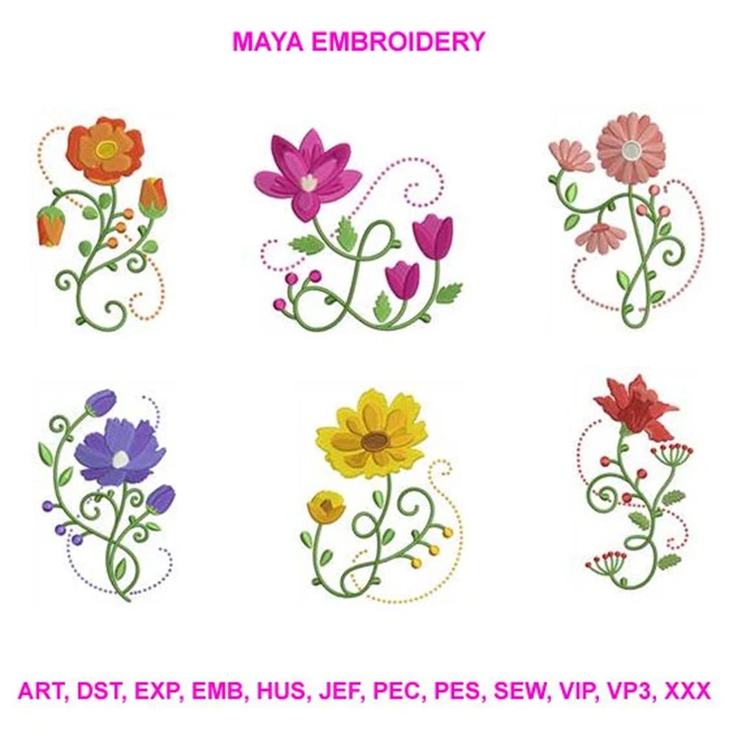 Machine Embroidery Bundle Designs Spring Flowers / Machine Embroidery ...