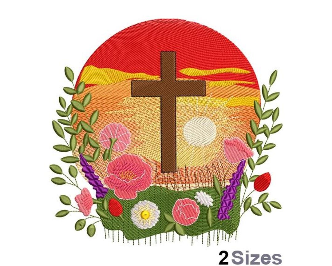 Sunrise Cross Blossom Embroidery - Cross Embroidery - Floral Embroidery ...