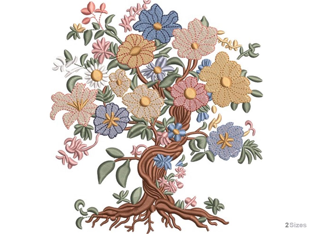 Floral Tree Machine Embroidery Design: Pastel Flowers (digital Download ...