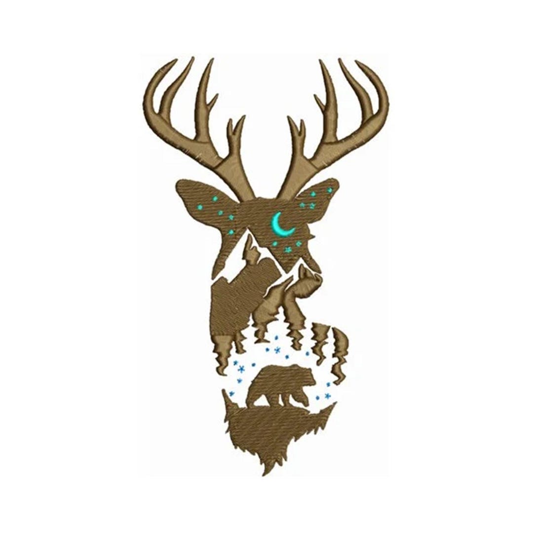 Deer Head and the Moon - Wildlife Embroidery - Deer Inspired Embroidery ...