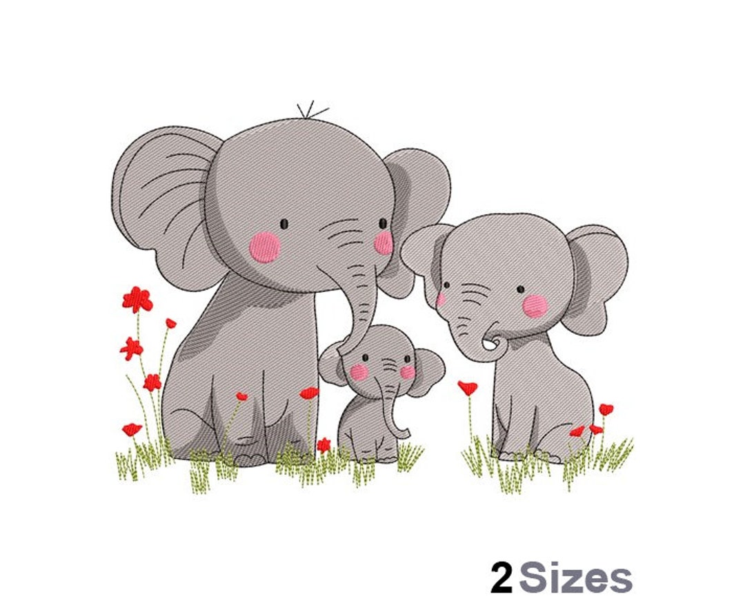 Elephants Embroidery - Family Embroidery - Lovely Animal Embroidery ...
