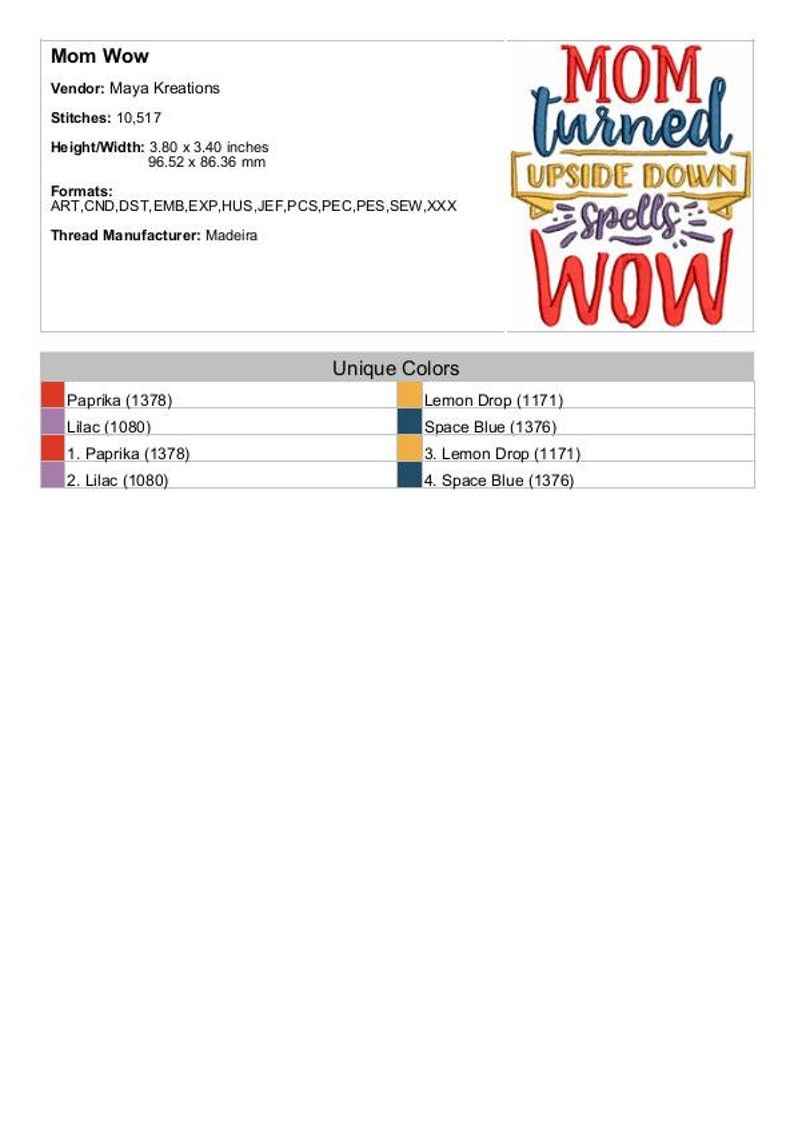 Mom Wow Embroidery - Mother Embroidery - Mother Quotes Embroidery ...