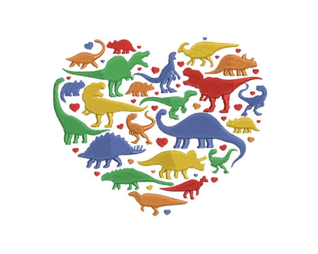 Dinosaur Heart Embroidery Design: Unique Jurassic Shapes for Embroidery ...