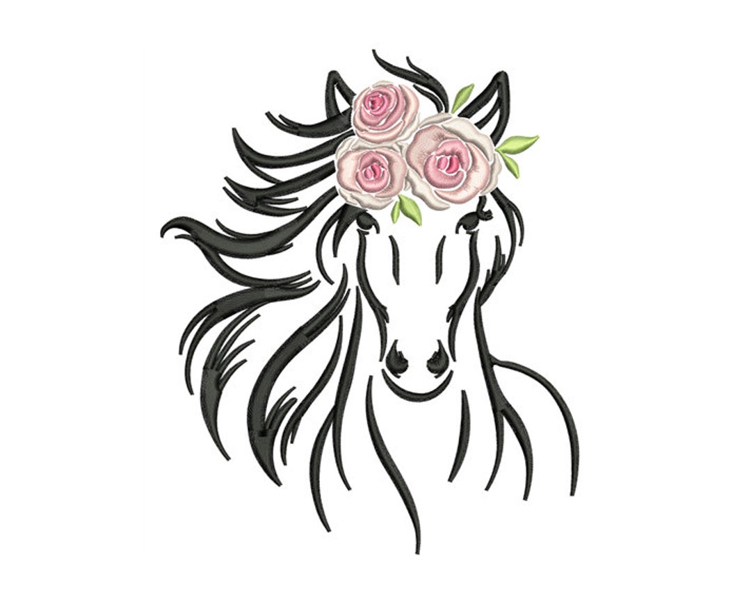 Horse & Roses - Machine Embroidery Design, Beautiful Stag Embroidery ...