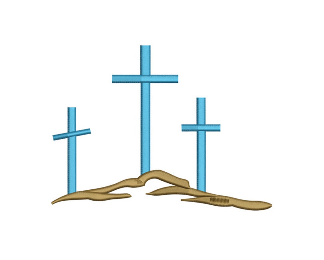 Religious Machine Embroidery Design - Three Crosses on Hill - Christian ...