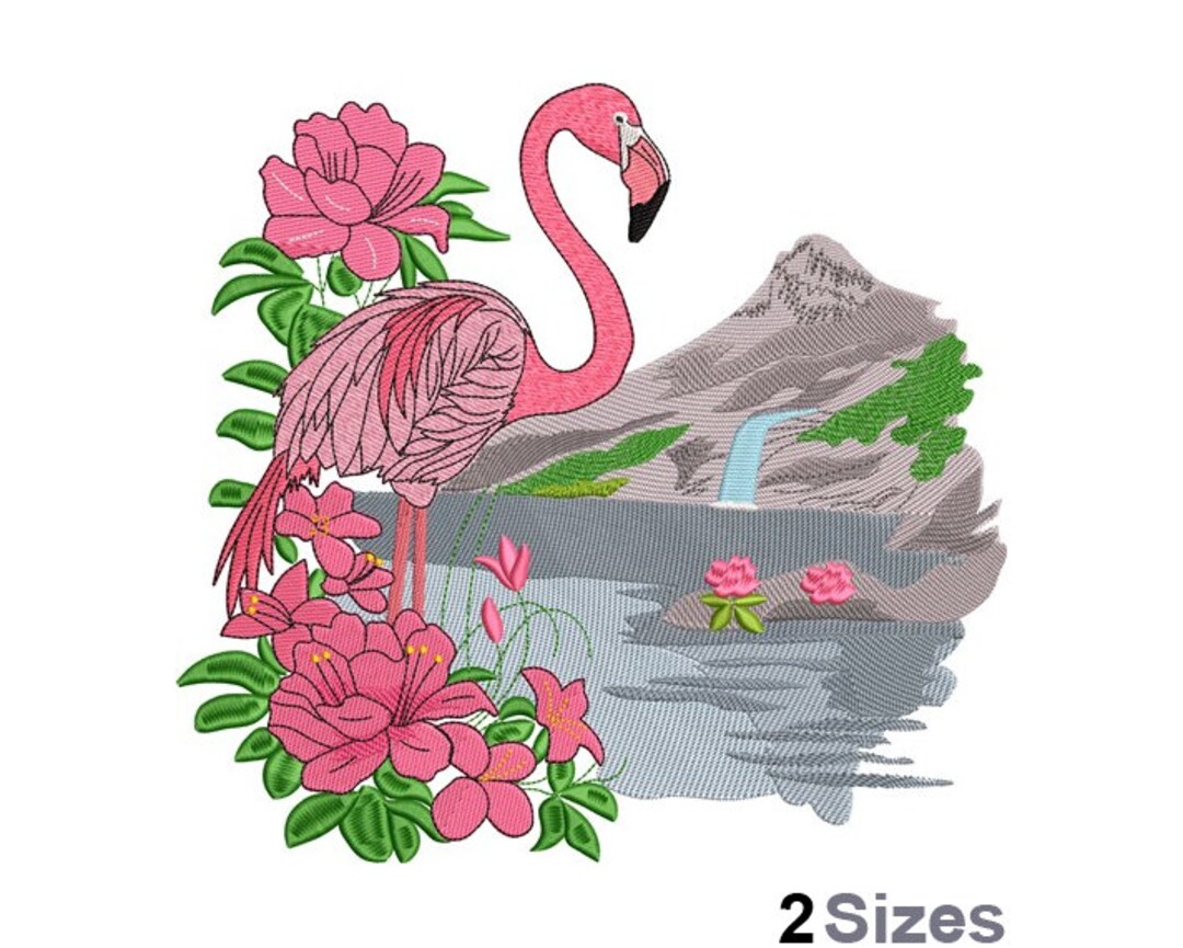 Flamingo Scene Embroidery - Flamingo Embroidery - Lake Embroidery ...