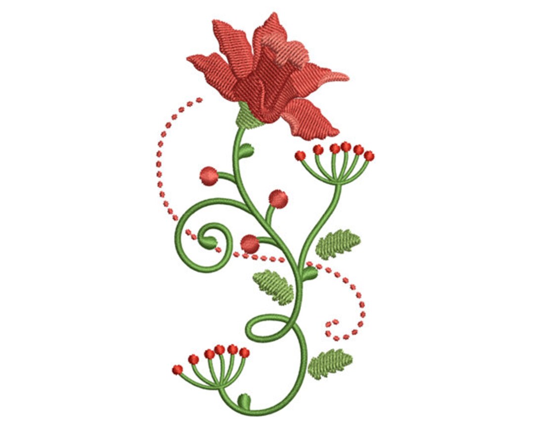 Red Flowers With Petals Machine Embroidery Design Rose - Etsy