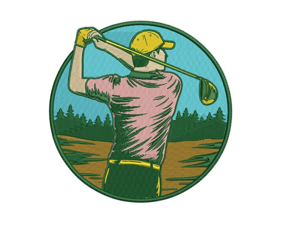Premium Golf-themed Embroidery Design: Golfer Swinging Golf Club ...