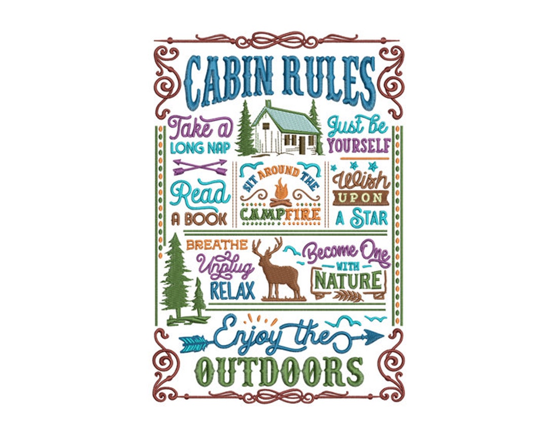 Cabin Rules Machine Embroidery Design 2 Sizes Etsy cabin-rules-machine-embroidery-design-2-sizes-etsy