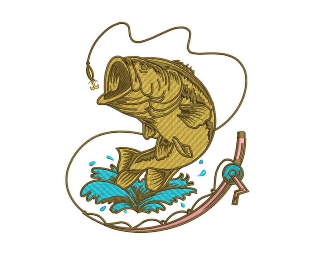 Embroidery Design: Bass Fish With Fishing Rod | Fishing Enthusiast ...