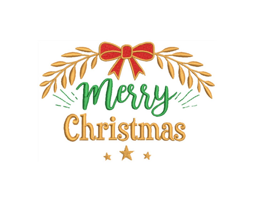 Merry Christmas With Bow - Machine Embroidery Design - 2 Sizes - Etsy