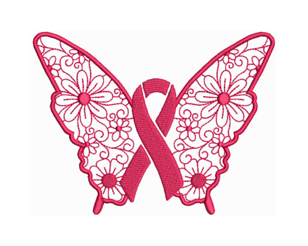 Pink Butterfly With Cancer Ribbon - Machine Embroidery Design ...