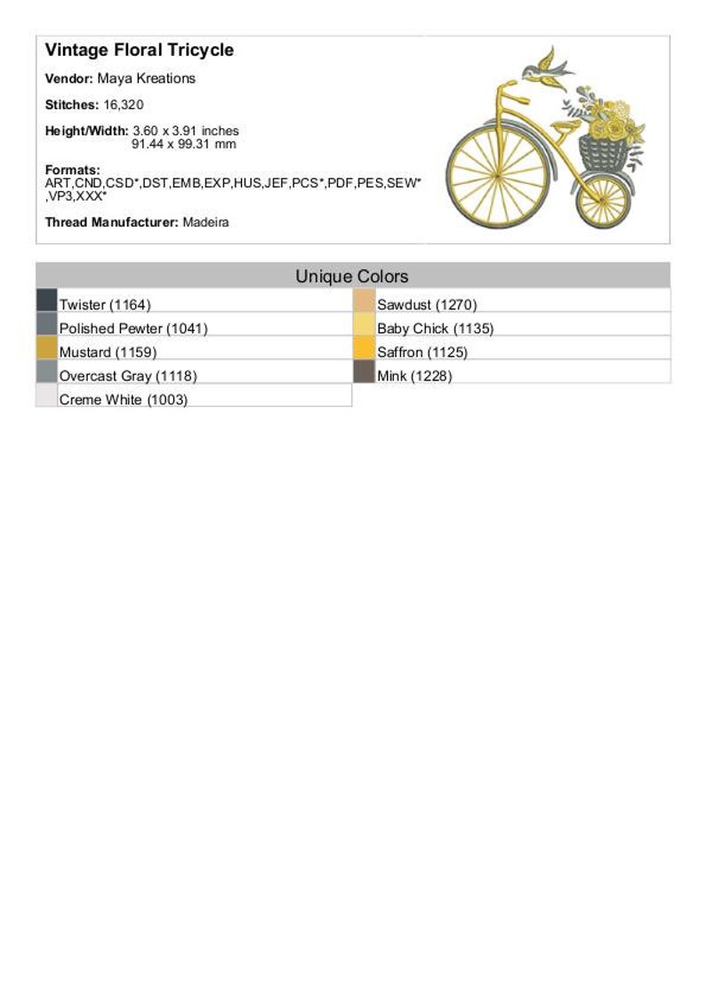 Vintage Floral Tricycle Machine Embroidery Design ,yellow Flower ...