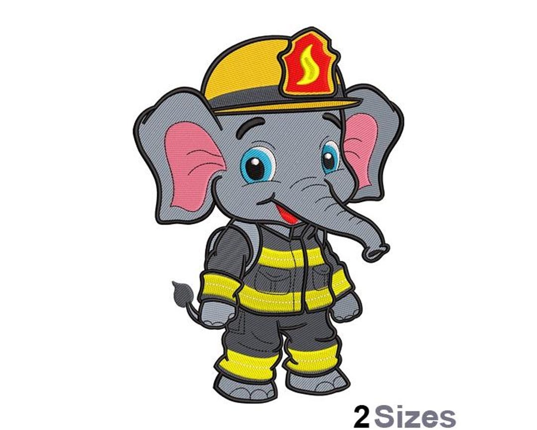 Elephant Fireman Embroidery - Fireman Embroidery - Animal Embroidery ...