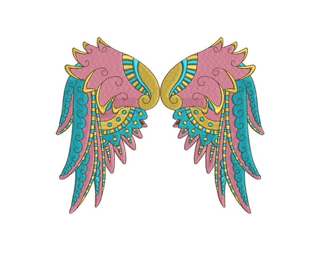 Pink & Blue Wings - Machine Embroidery Design - Intricate Wing Design ...